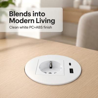 China Desk Power Grommet with 20W Fast Charge Schuko Power Socket and ABS Material Recessed Power Outlet for sale