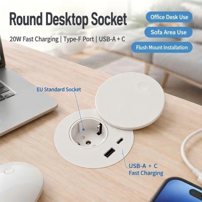China 60W USB-C Power Delivery Desk Power Grommet with 360° Rotating Dustproof Cover and V0 Flame-Retardant ABS+PC Material for sale