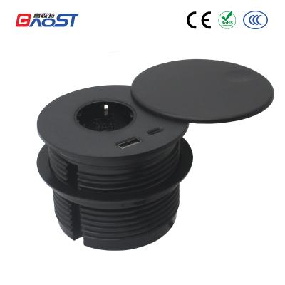 China 20W USB-C Fast Charging Desk Power Grommet with Type F Schuko Outlet and 360° Rotating Dustproof Cover for sale