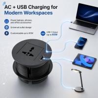 China Modern Desk Power Grommet Recessed Power Strip with 20W USB-C and Fire-retardant Plastic for 82mm Diameter Mounting for sale