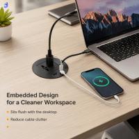 China Modern Desk Power Grommet Recessed Power Strip with 20W USB-C and Fire-retardant Plastic for 82mm Diameter Mounting for sale