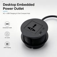 China Modern Desk Power Grommet Recessed Power Strip with 20W USB-C and Fire-retardant Plastic for 82mm Diameter Mounting for sale