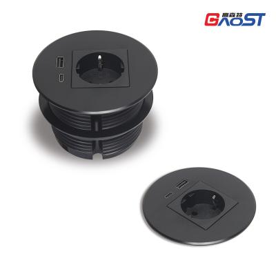 China Schuko Recessed Power Outlet with 20W QC3.0 USB Charge and Alloy Faceplate for 80mm Hole Size for sale