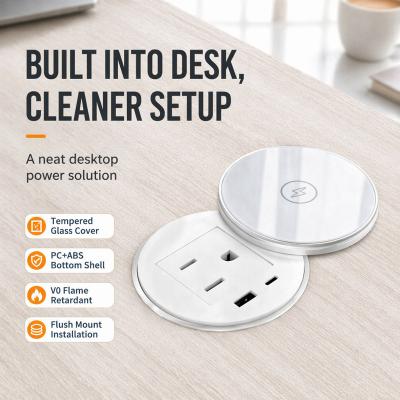 China Recessed Power Strip with 15W Wireless Charging PD 30W USB-C and 180° Rotating Cover for Desk for sale