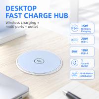 China Recessed Power Strip with 15W Wireless Charging PD 30W USB-C and 180° Rotating Cover for Desk for sale