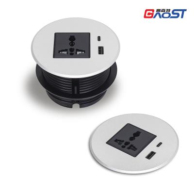 China Universal Recessed Desk Grommet Power Outlet with 20W QC 3.0 USB Charge and Alloy Faceplate for sale