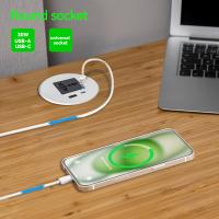 China Universal Recessed Desk Grommet Power Outlet with 20W QC 3.0 USB Charge and Alloy Faceplate for sale