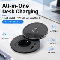 China 15W Wireless Charging Desk Grommet with 180° Rotating Glass Cover and PD 30W USB-C Fast Charge for sale