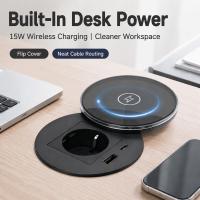China 15W Wireless Charging Desk Grommet with 180° Rotating Glass Cover and PD 30W USB-C Fast Charge for sale