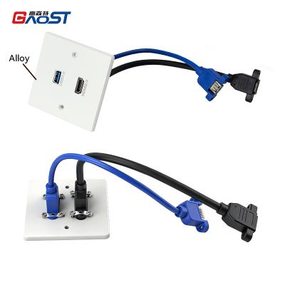 China 4K HDMI Pass Through and USB 3.0 Data Audio Video Wall Box with Alloy Face Plate for Office Networking for sale