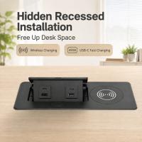 China Aluminum Alloy Recessed Pop Up Socket Box with 15W Wireless Charger and Dual 20W USB-C PD Ports for sale