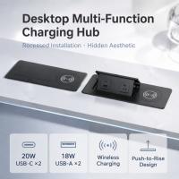 China Aluminum Alloy Recessed Pop Up Socket Box with 15W Wireless Charger and Dual 20W USB-C PD Ports for sale