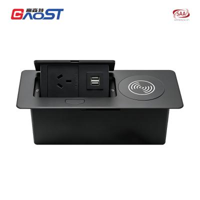 China SAA Certified Recessed Pop Up Socket Box with Wireless Charger and Dual USB-A for Desk Power Hub for sale
