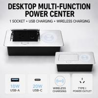 China SAA Certified Aluminum Recessed Pop-Up Desk Power Outlet with 15W Wireless Charger, 20W USB-C PD & 18W QC USB-A for sale