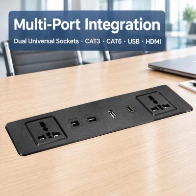 China Recessed Power Strip with HDMI CAT6 and 65W USB-A+C in Aluminum Alloy Flush Mount Desk Power Strip for sale