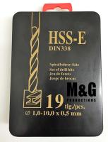 China 19PCS HSS Jobber Drill Bits Set 1-10mm Black Gold Finish Metal Box for sale