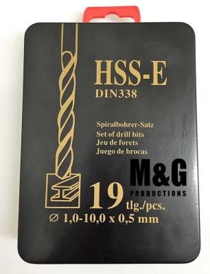 China 19PCS HSS Jobber Drill Bits Set 1-10mm Black Gold Finish Metal Box for sale