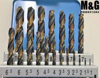 China 19PCS HSS Jobber Drill Bits Set 1-10mm Black Gold Finish Metal Box for sale