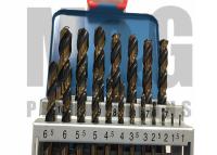 China 19PCS HSS Jobber Drill Bits Set 1-10mm Black Gold Finish Metal Box for sale
