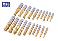China 20Pcs Tin Coated HSS End Mill Set 2 Flute 4 Flute 3/4 to 3/16 Inch Shank for sale