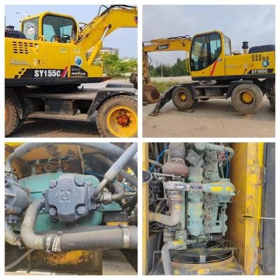 China Multi-Purpose Used SANY SY155C Wheeled Excavator 15 Ton ClassSteering Versatility and Quick Coupler Ready for for sale