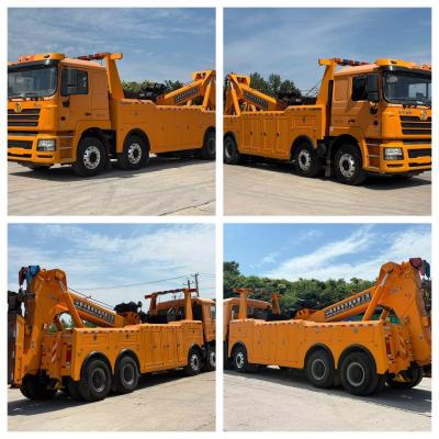 China Used SHACMAN Delong 375HP 8×4 Integrated Recovery Wrecker 20T Rotating Boom Dual 15T Winch Towing Truck for sale