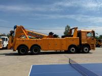 China Used SHACMAN Delong 375HP 8×4 Integrated Recovery Wrecker 20T Rotating Boom Dual 15T Winch Towing Truck for sale
