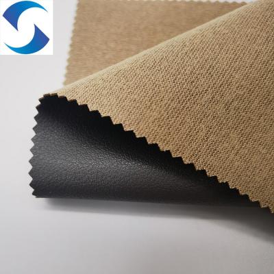 China Customize Polyester Brushed Faux Leather Fabric 75gsm Brown Packing 25-50M/Roll for sale