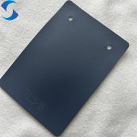 China Personalized Dark Blue Pvc Fake Leather Fabric With 100% Polyester French Terry Backing Technics And Customized Hand Feeling for sale