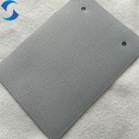 China Personalized Dark Blue Pvc Fake Leather Fabric With 100% Polyester French Terry Backing Technics And Customized Hand Feeling for sale