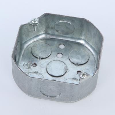 China Octagon Steel Prefabricated Conduit Box 2-1/8 Inch Depth Zinc Plated UL Listed 1/2 3/4 Knockouts for sale