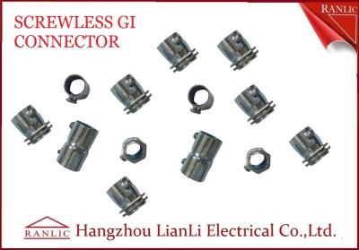 China 20mm 25mm Steel GI Conduit Screwless Connector 1.20mm Thickness Electro Galvanized BS4568 Standard for sale
