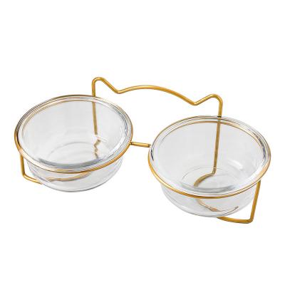 China Elevated Pet Glass Cat Bowls Double For Protecting Pet Spine for sale
