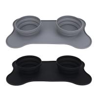 China Portable Silicone Collapsible Double Dog Bowl Tray For Feeding for sale
