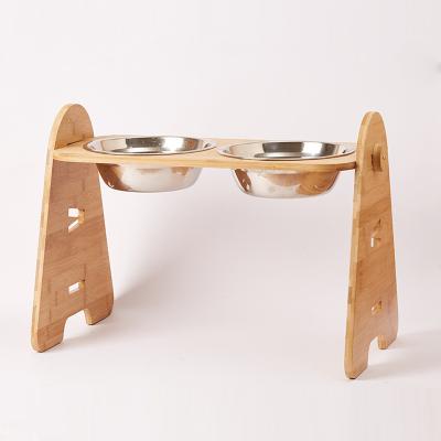 China Wooden Pet Feeder Bowls Elevated Cat Dishes With Single Double Bowls for sale