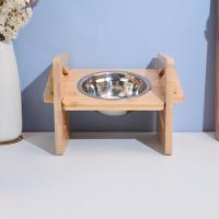 China Stainless Steel Bamboo Raised Dog Bowl For Single Stand for sale