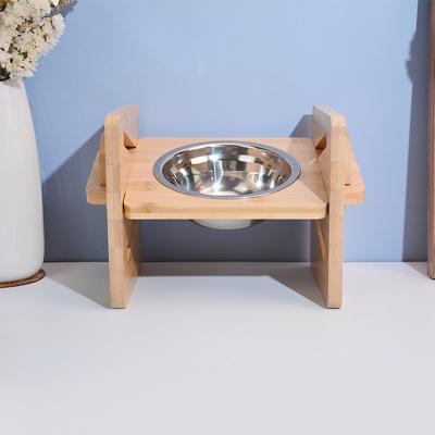 China Stainless Steel Bamboo Raised Dog Bowl For Single Stand for sale