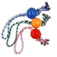 China Teeth Cleaning Pet Chew Toys War Tennis Ball Rope Dog Toy 54G for sale