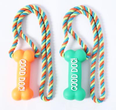 China Natural Rubber Bone Teething Pet Chew Toys With Cotton Linen Rope for sale