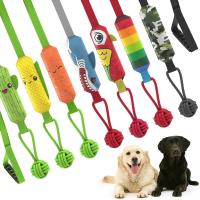 China Interactive Sound Pet Chew Toys Tug War Cotton Squeaky Dog Ball Rope for sale