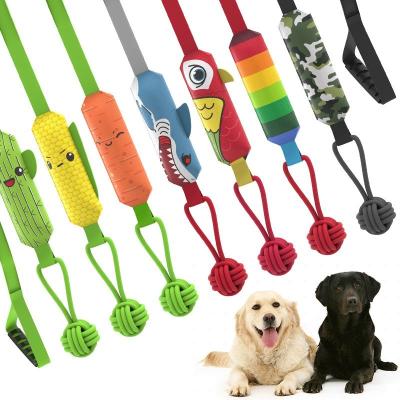 China Interactive Sound Pet Chew Toys Tug War Cotton Squeaky Dog Ball Rope for sale