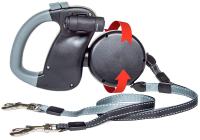 China Double Extendable Dog Lead With Reflective Leads For Safety Black & Gray for sale