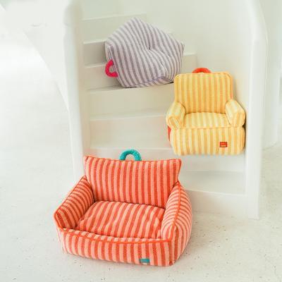 China Autumn Winter Striped Dog Sofa Bed Removable Washable Pet House Soft Cushion for sale
