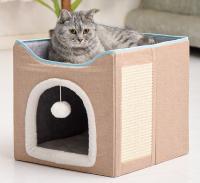 China Warming 2 In 1 Cat Bed Foldable Cave Shape High Elastic Foam Pet Cat Bed for sale