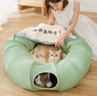 China Washable Cushion Cat Tube Bed Double Sided Suede With Central Mat for sale