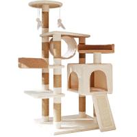 China Teddy Fleece Tall Cat Climbing Tree ModernWood Large Cat Climbing Frame for sale