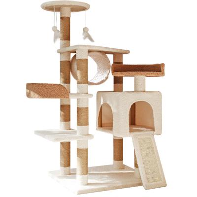 China Teddy Fleece Tall Cat Climbing Tree ModernWood Large Cat Climbing Frame for sale