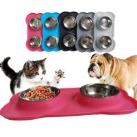 China Pet Silicone Anti Spill Bowl Dog Stainless Steel Eating And Drinking Double Bowl for sale