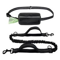 China Pet Sports Running Reflective Material Leash Dog Double Handle Leash With Waist Bag Set for sale