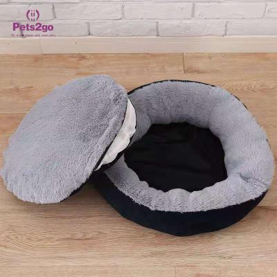 China OEM donut shaped Faux Fur Comfy Calming Dog Bed for sale